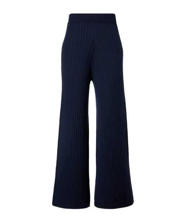 Brunello Cucinelli Ribbed-knit Wool And Cashmere Wide-leg Pants - Blue