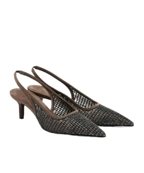 Brunello Cucinelli Monili 55 Suede-trimmed Slingback Pumps