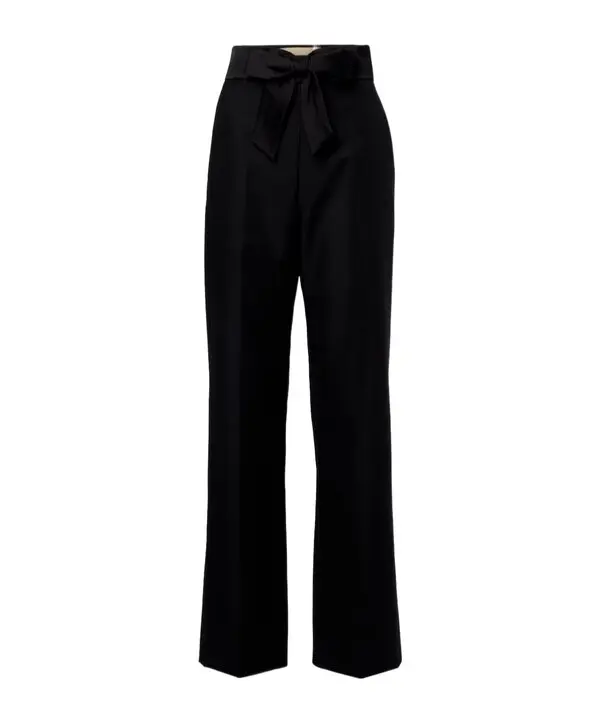 Valentino Garavani Bow-detail Wool And Mohair Straight Pants - Black