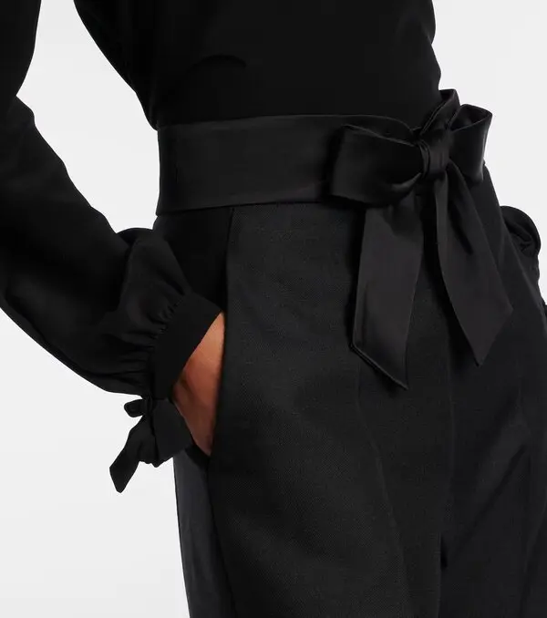 Valentino Garavani Wool And Mohair Straight Leg Pants With Bow Detail