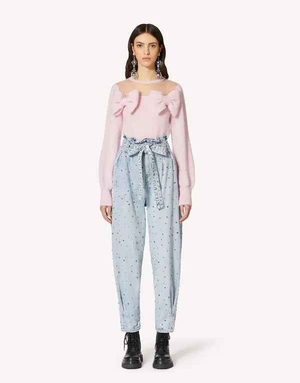 Red Valentino Rhinestone Embroidered Denim Pants