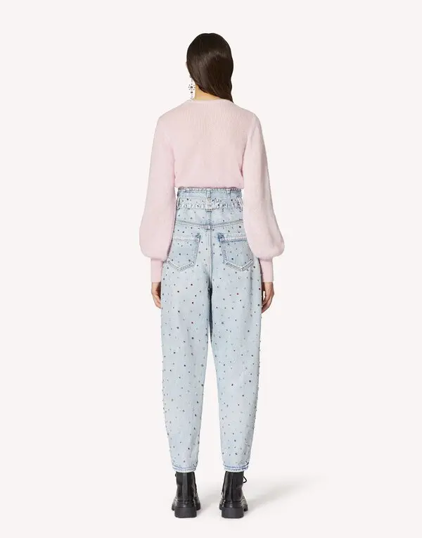 Red Valentino Rhinestone Embroidered Denim Pants