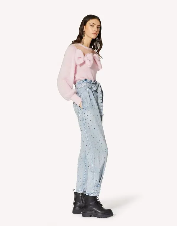 Red Valentino Rhinestone Embroidered Denim Pants