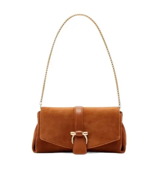 FERRAGAMO Flap Small Suede Shoulder Bag