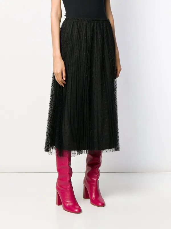Red Valentino Pleated Tulle Point Desprit Midi Skirt