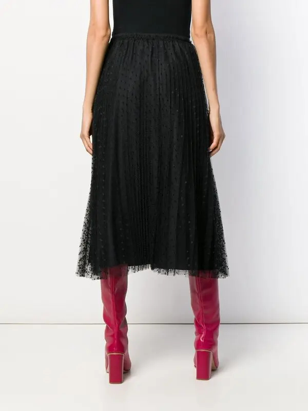 Red Valentino Pleated Tulle Point Desprit Midi Skirt