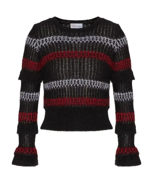 Red Valentino Striped Knitted Pullover - Black