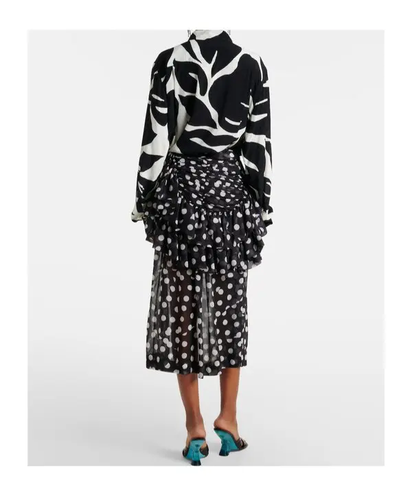 Dries Van Noten Polka-dot Ruffled Midi Skirt