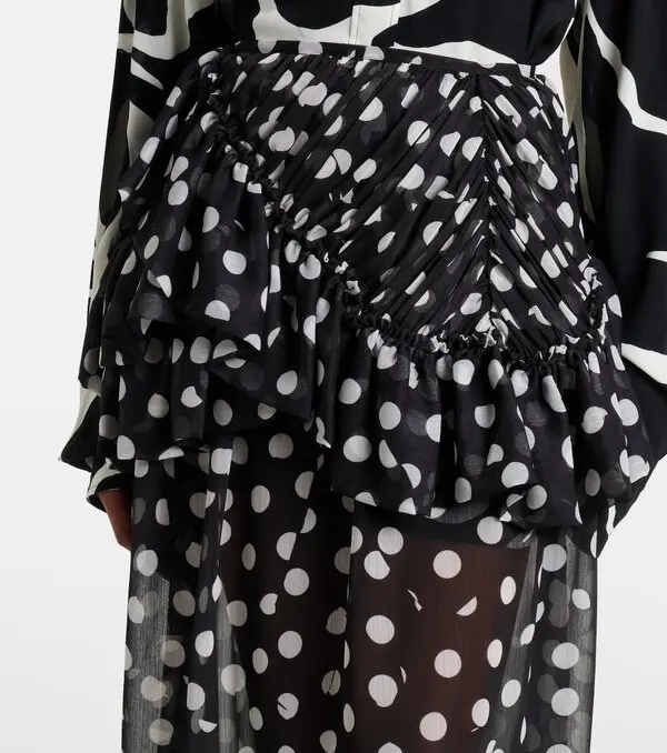 Dries Van Noten Polka-dot Ruffled Midi Skirt