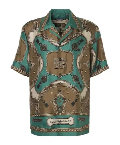 Dolce & Gabbana Printed Silk Twill Bowling Shirt - Brown
