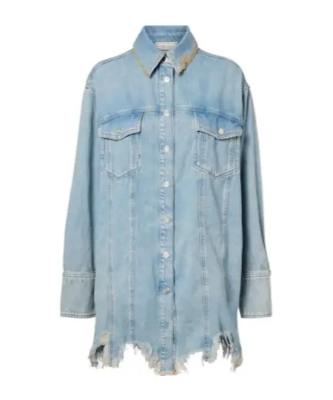 Blumarine Distressed Denim Overshirt With Embroidered Logo