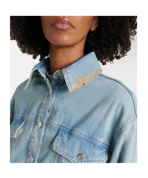 Blumarine Distressed Denim Overshirt With Embroidered Logo
