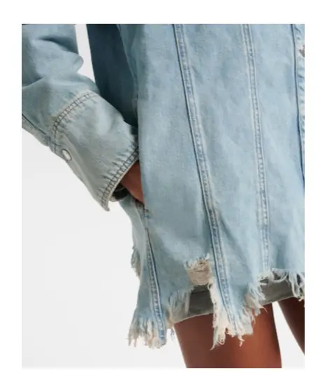 Blumarine Distressed Denim Overshirt With Embroidered Logo