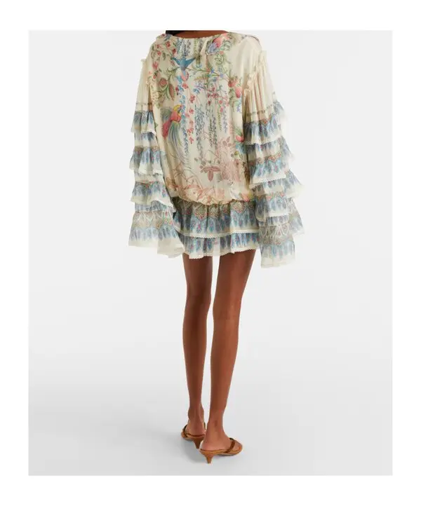 Etro Printed Ruffled Lace-trimmed Silk Minidress