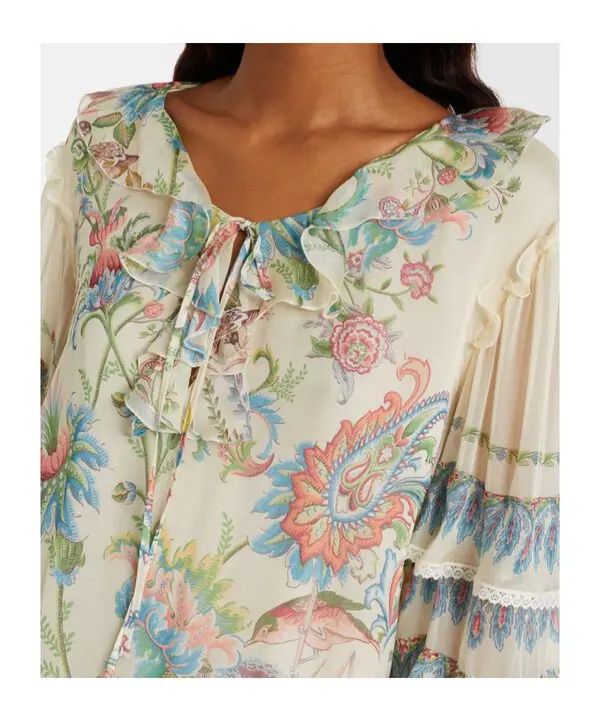 Etro Printed Ruffled Lace-trimmed Silk Minidress