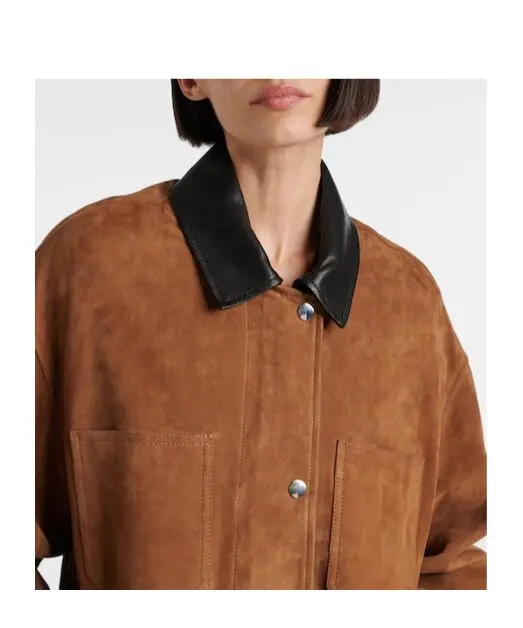 Nour Hammour Leather-trimmed Suede Jacket