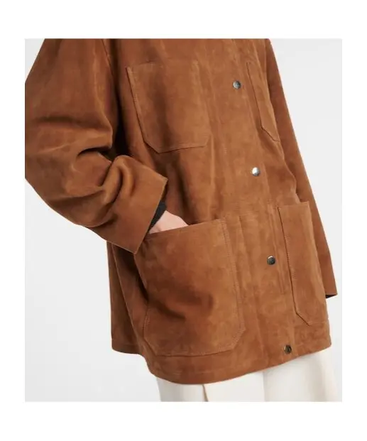 Nour Hammour Leather-trimmed Suede Jacket