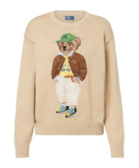 Polo Ralph Lauren Classic Cotton Crewneck Sweater With Intarsia Polo Bear Motif - Nude
