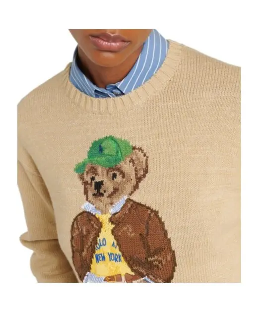 Polo Ralph Lauren Classic Cotton Crewneck Sweater With Intarsia Polo Bear Motif