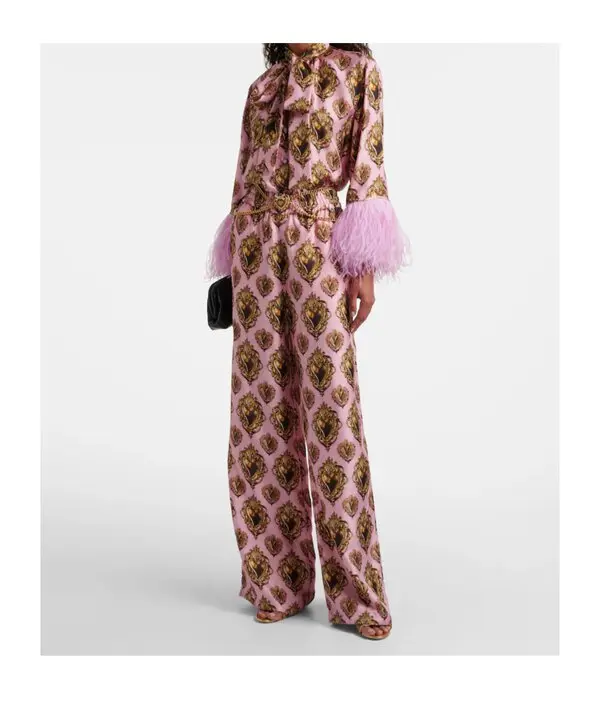 Dolce & Gabbana Feather-trimmed Printed Silk Blouse