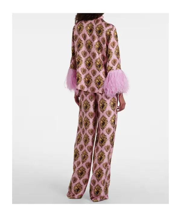 Dolce & Gabbana Feather-trimmed Printed Silk Blouse