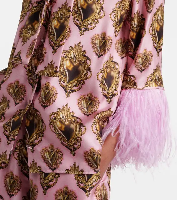 Dolce & Gabbana Feather-trimmed Printed Silk Blouse