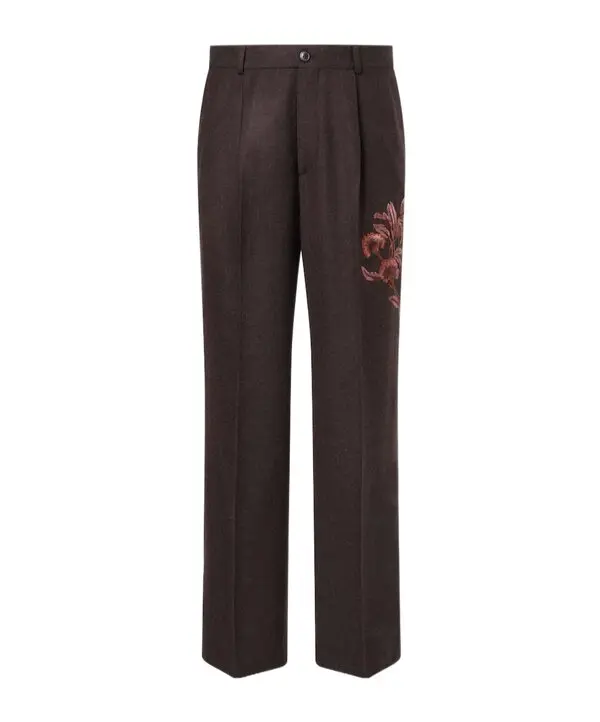 Dries Van Noten Embroidered Wool Wide-leg Pants - Black