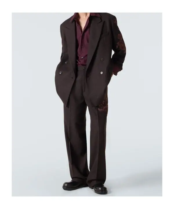 Dries Van Noten Embroidered Wool Wide-leg Pants