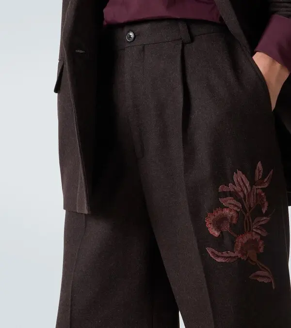Dries Van Noten Embroidered Wool Wide-leg Pants
