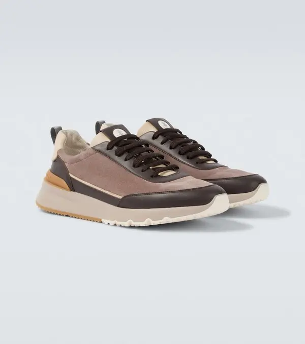 Brunello Cucinelli Leather-trimmed Suede Sneakers