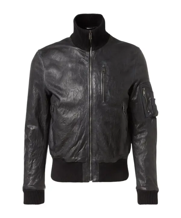 Dolce & Gabbana Leather Bomber Jacket - Black