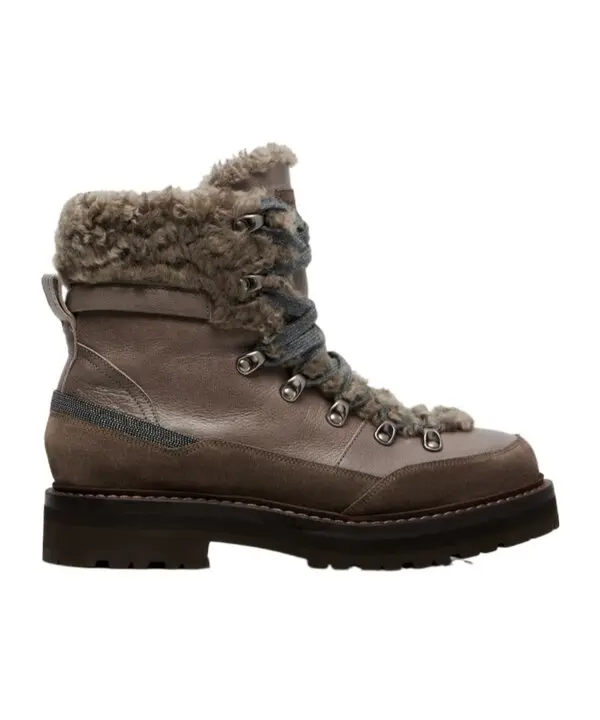 Brunello Cucinelli Shearling-lined Leather Ankle Boots