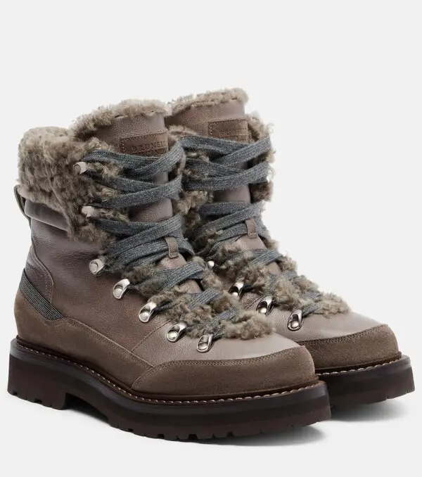 Brunello Cucinelli Shearling-lined Leather Ankle Boots