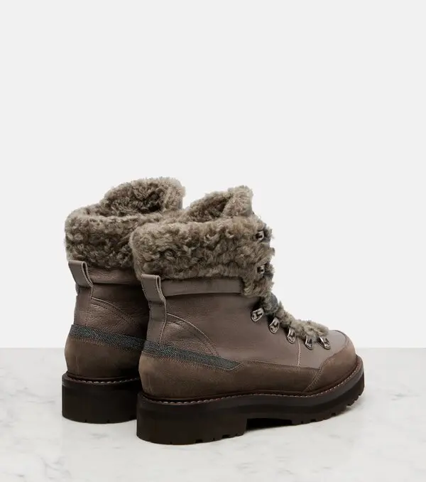 Brunello Cucinelli Shearling-lined Leather Ankle Boots