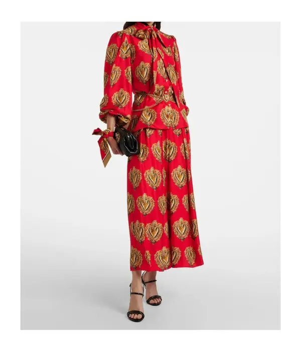 Dolce & Gabbana Printed Tie-neck Silk Blouse
