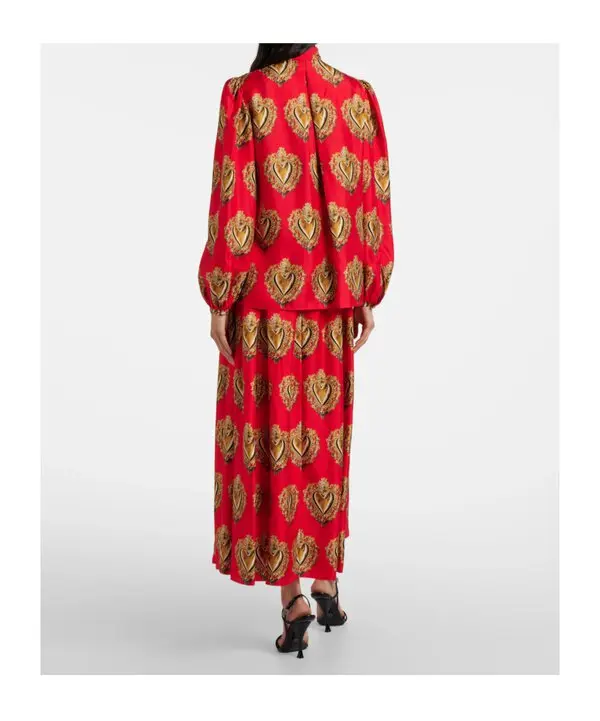 Dolce & Gabbana Printed Tie-neck Silk Blouse