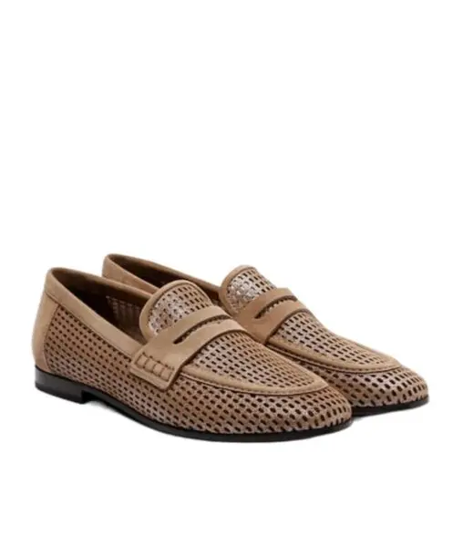 Brunello Cucinelli Perforated Suede-trimmed Leather Penny Loafers