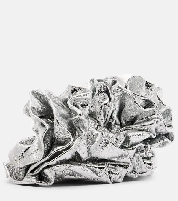 Dries Van Noten Ruffled Metallic Leather Clutch
