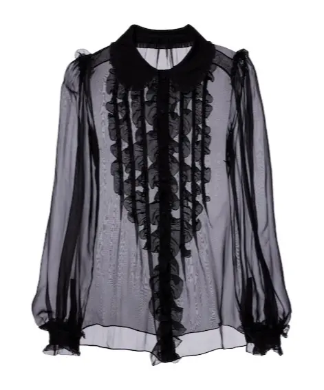 Dolce & Gabbana Ruffled Sheer Silk Blouse - Black