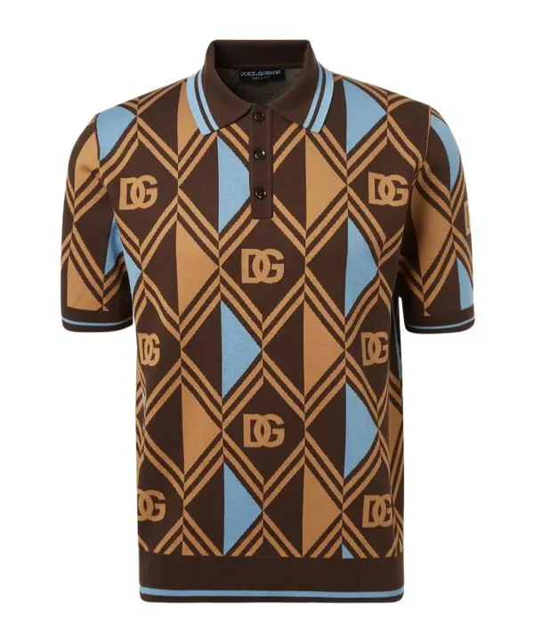 Dolce & Gabbana Dg Jacquard Cotton Pique Polo Shirt