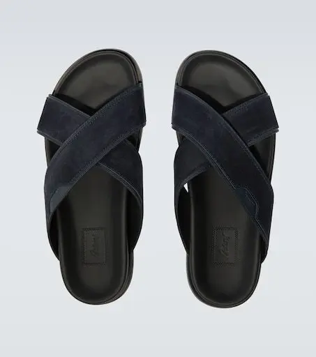 Brioni Leather-trimmed Suede Crossover Sandals