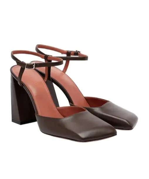 Amina Muaddi Solid Color Leather Pumps - Brown