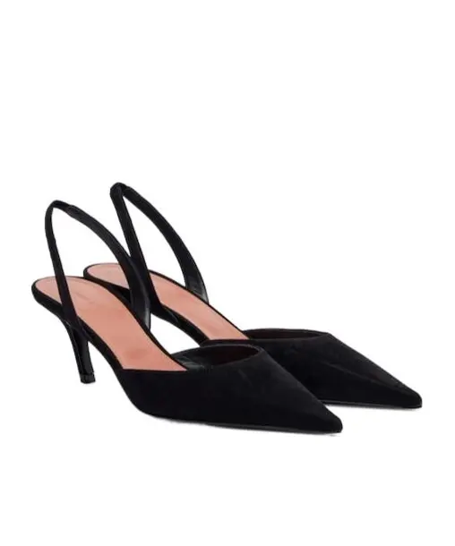 Amina Muaddi Solid-color Suede Slingback Pumps - Black