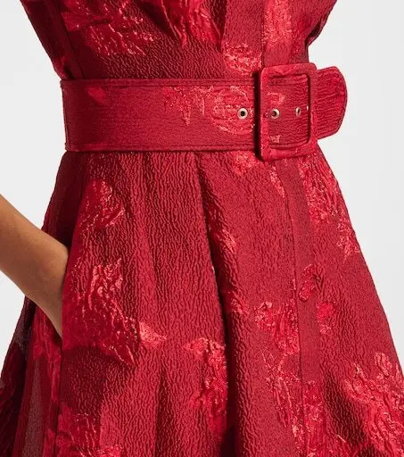 Rebecca Vallance Henrietta Belted Brocade Gown - Red