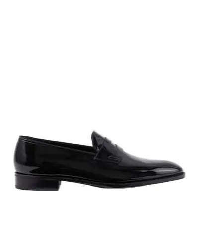 John Lobb Patent Leather Penny Loafers - Black