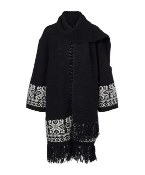 Polo Ralph Lauren Wool Blend Knit Cardigan With Jacquard Motifs And Fringe - Black