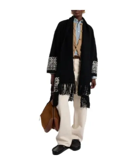 Polo Ralph Lauren Wool Blend Knit Cardigan With Jacquard Motifs And Fringe