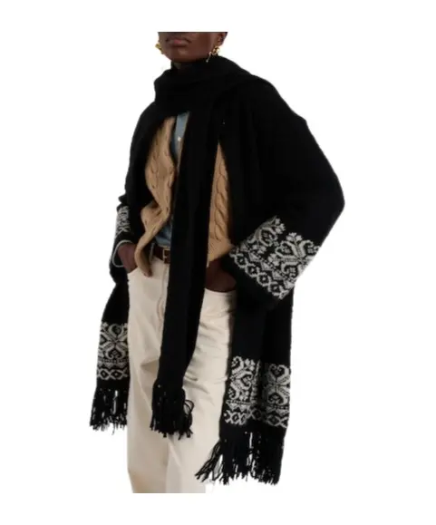 Polo Ralph Lauren Wool Blend Knit Cardigan With Jacquard Motifs And Fringe