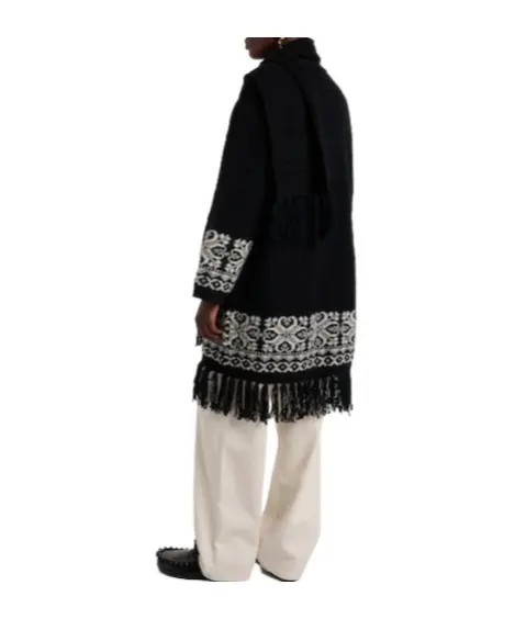 Polo Ralph Lauren Wool Blend Knit Cardigan With Jacquard Motifs And Fringe