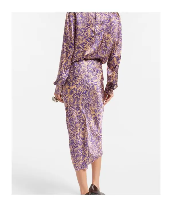 Dries Van Noten Floral Silk Satin Midi Skirt